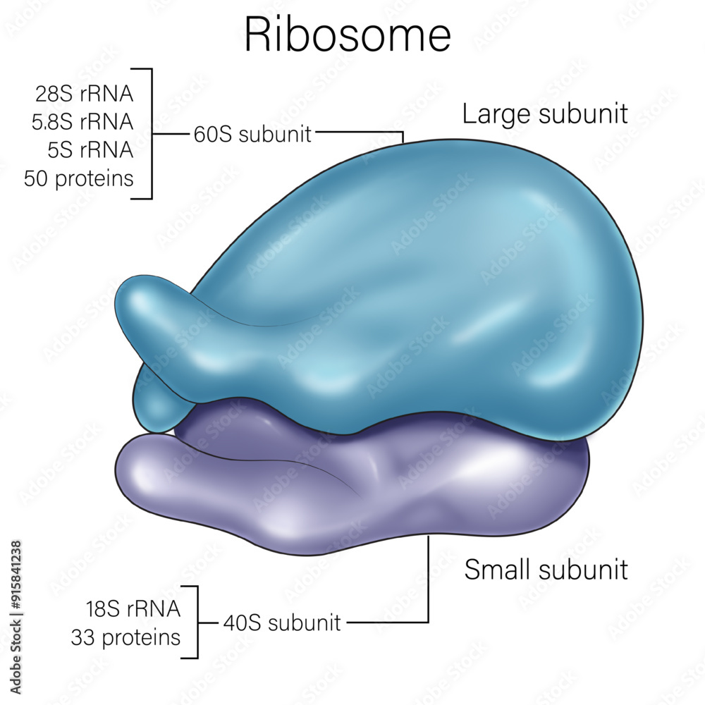 Detailed Structure of Eukaryotic Ribosome with Components: Vector ...