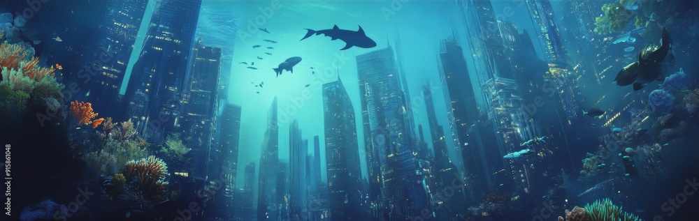Underwater Anime Metropolis: Coral Cityscape with Towering Coral ...