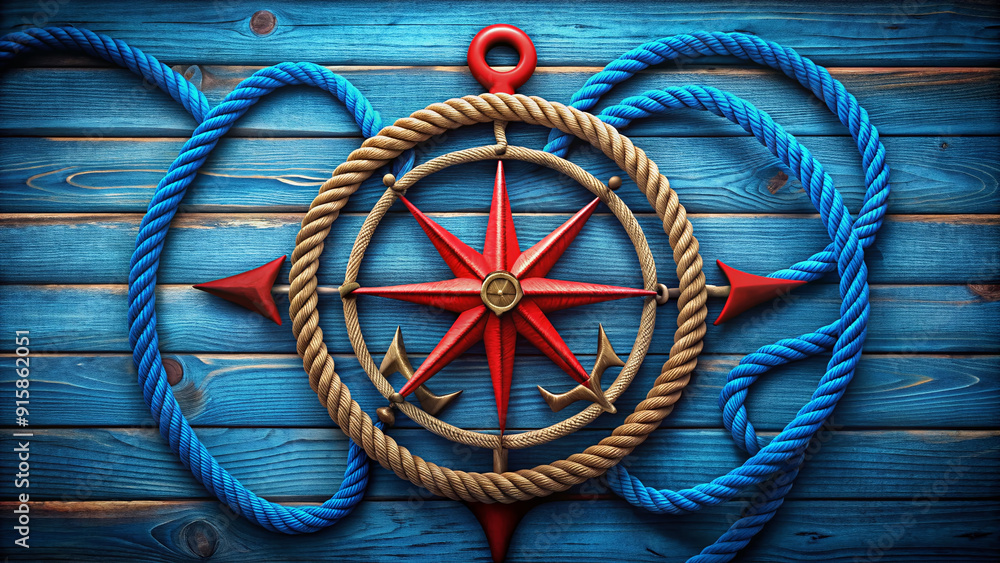 A stylized, modern nautical-themed illustration featuring a bold arrow ...