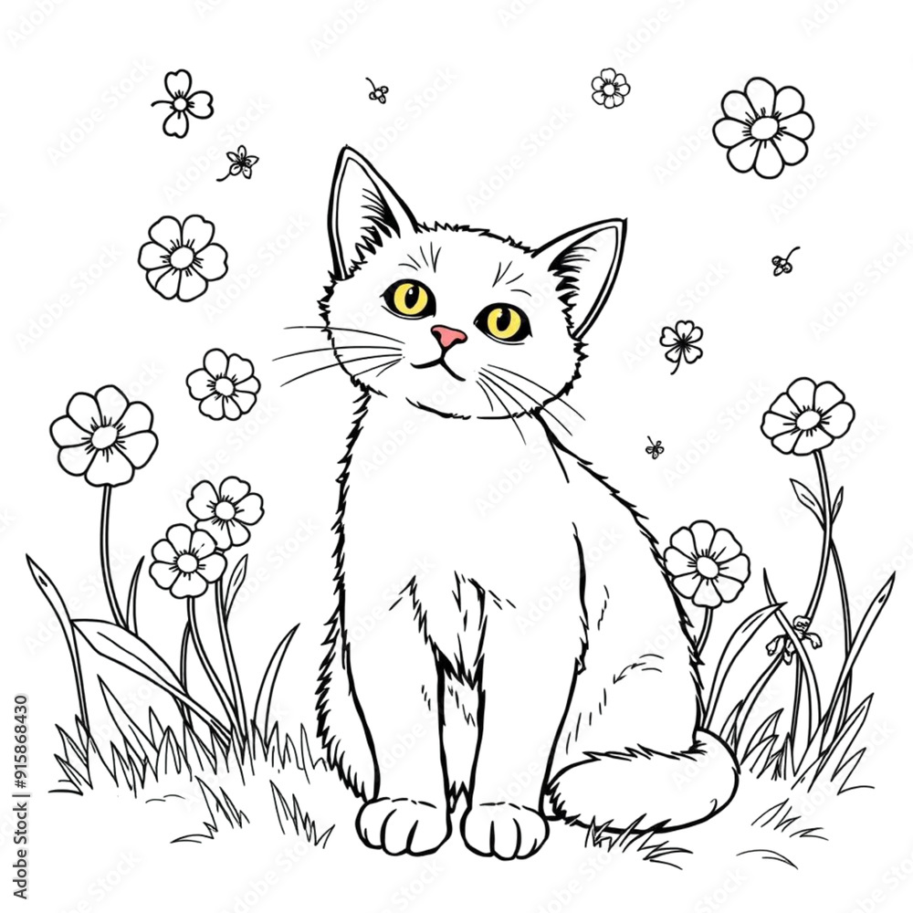 a coloring page against a cat with natural background on an Isolated ...