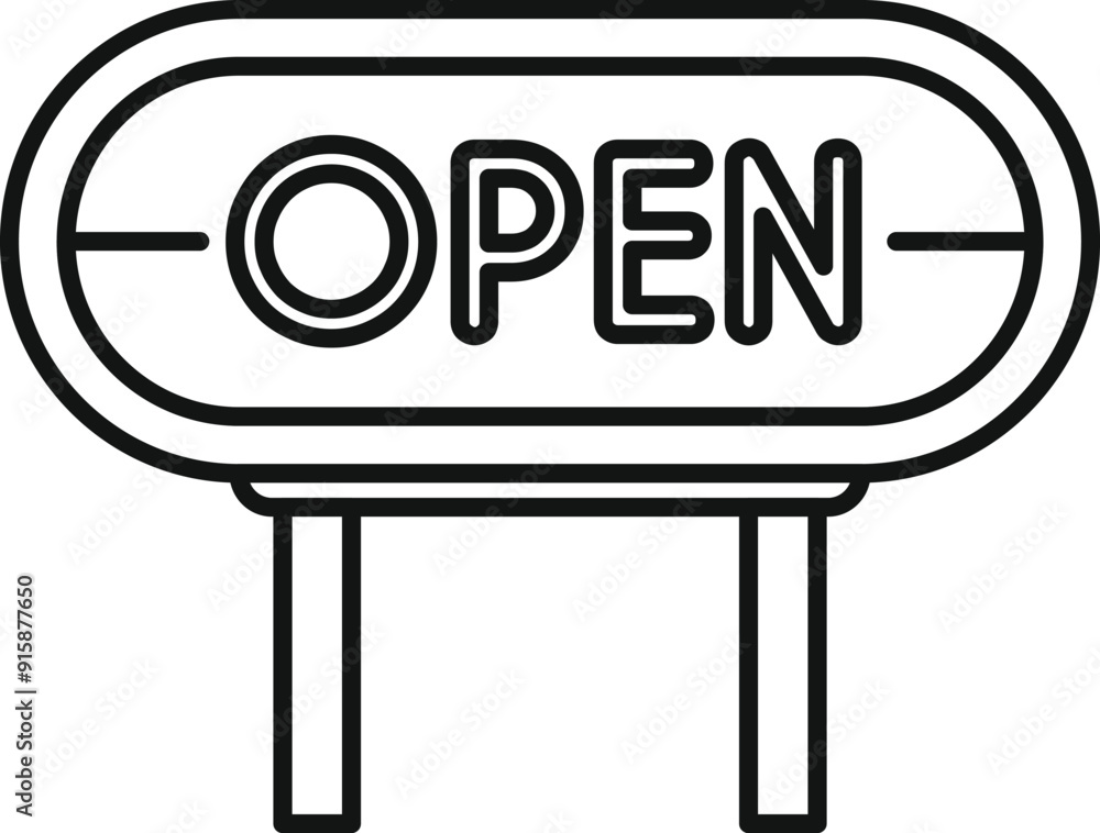 Simple black and white drawing of a rounded rectangle open sign on two ...