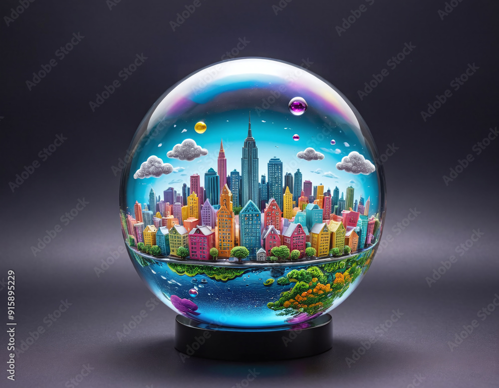 Conceptual representation of a city wrapped in a bubble, city as a self ...