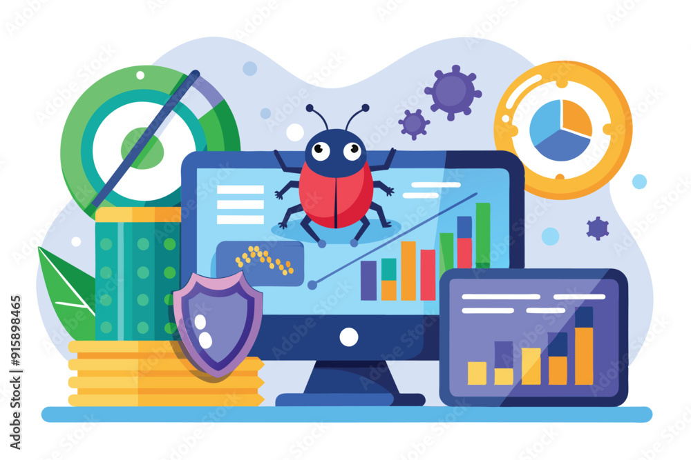 Trendy bug fixes illustrated with charts and graphs showcasing software ...
