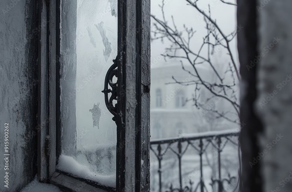 window from outside, the white walls and black tiles contrast with an ...
