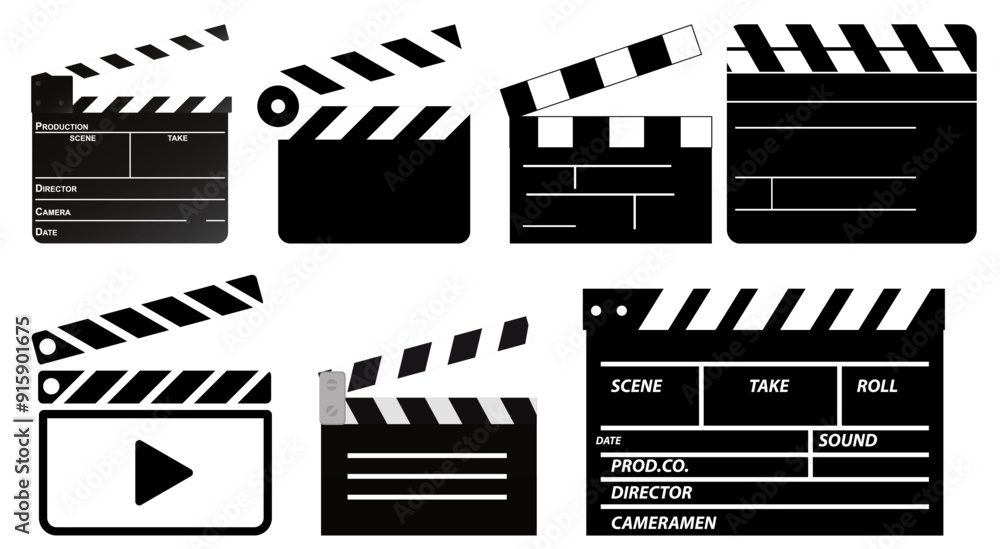 Clapperboard, Film clapper great set collection clip art Silhouette ...