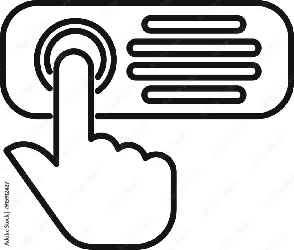 Human finger activating a round button on a digital control panel with ...