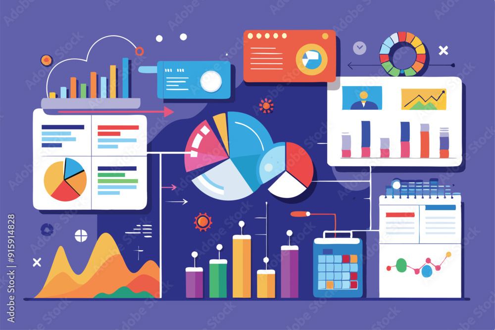 Colorful charts and graphs illustrate analytical data, highlighting ...