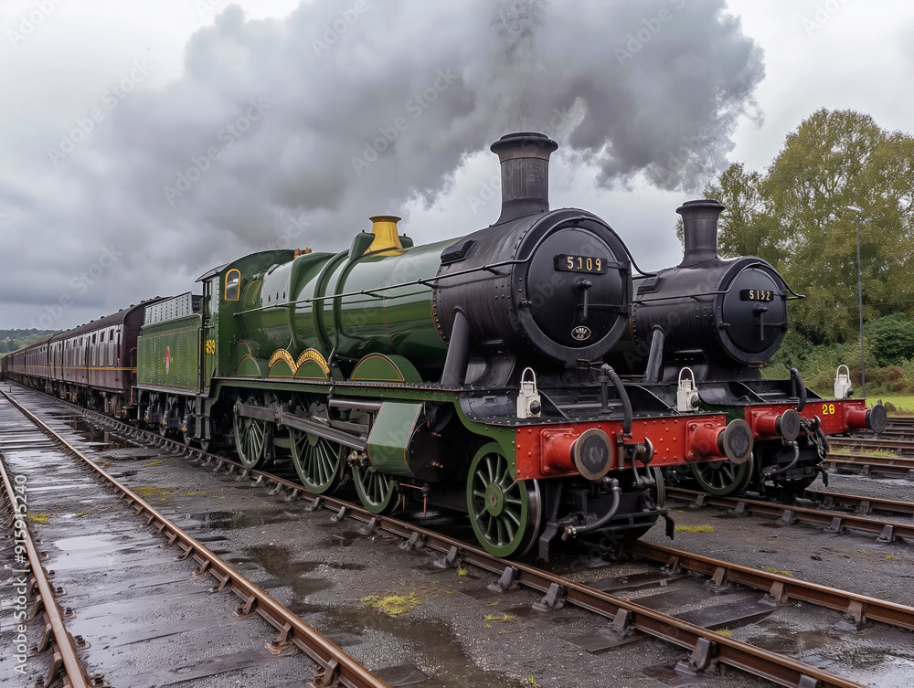 A train with the number 6 on it is sitting on the tracks. The train is ...