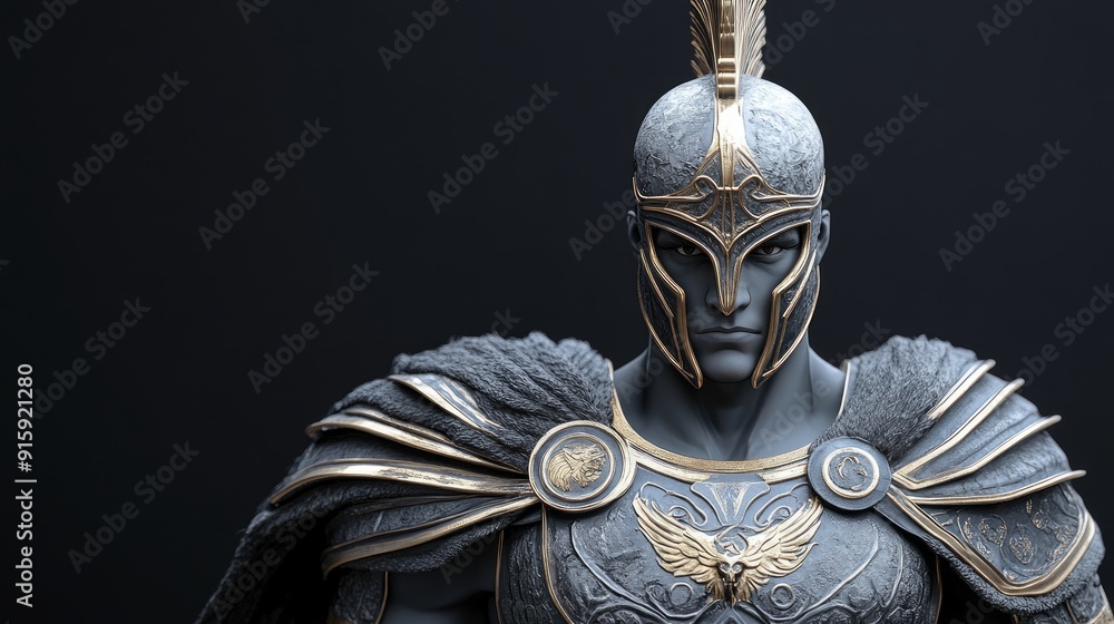 Intense portrayal of Ares, the Greek god of war, donning elaborate ...