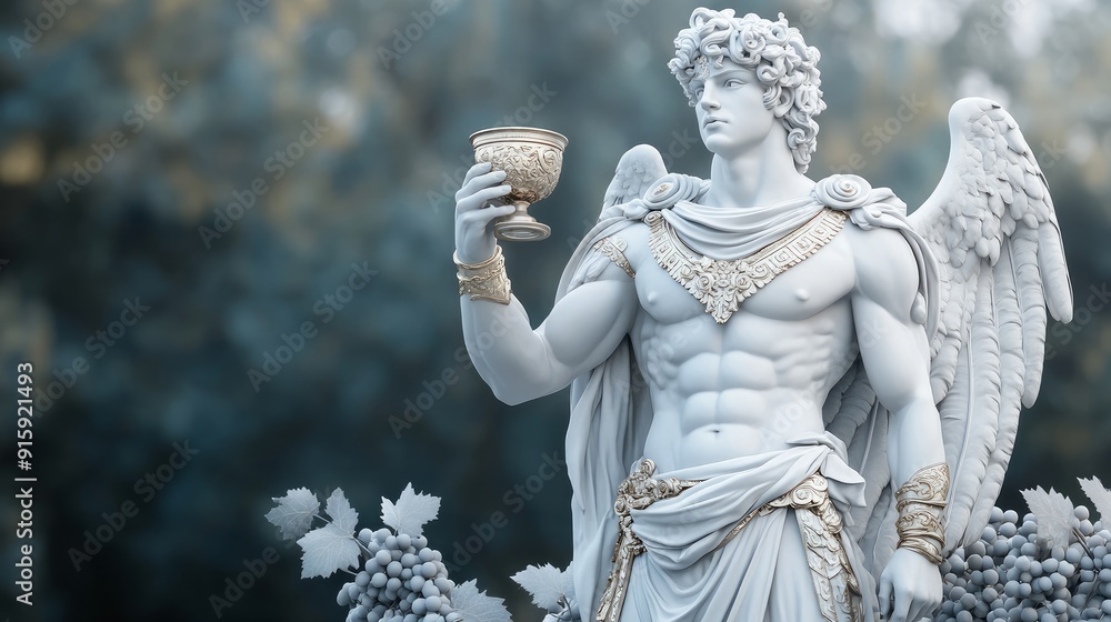 Majestic Statue of Dionysus, Greek God of Wine, Holding a Decorated ...