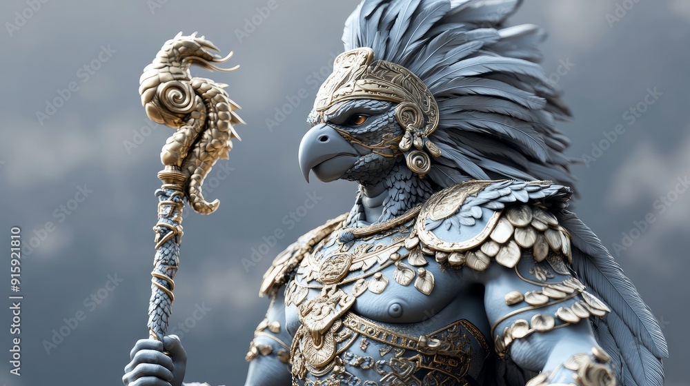 Huitzilopochtli, the Aztec War God, Wielding a Serpent Staff, Dressed ...