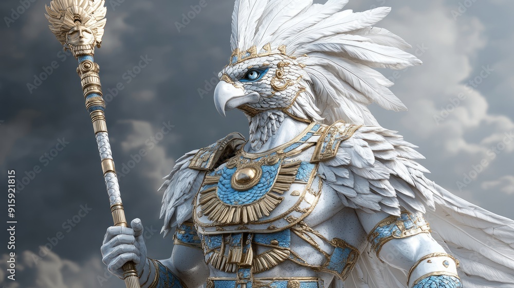 Huitzilopochtli, the Aztec War God, Wielding a Serpent Staff, Dressed ...