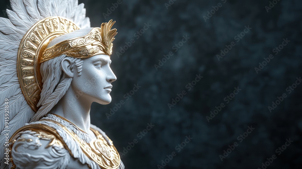 Statue of Inti, the Incan sun god, portrayed in radiant golden armor ...