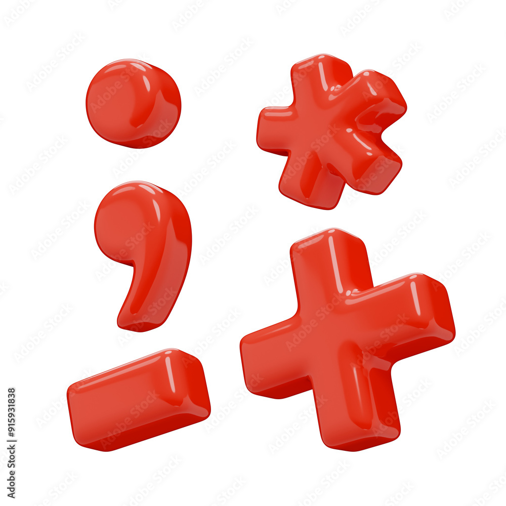Punctuation marks: dot, comma, plus, minus or dash, asterisk. Isolated ...