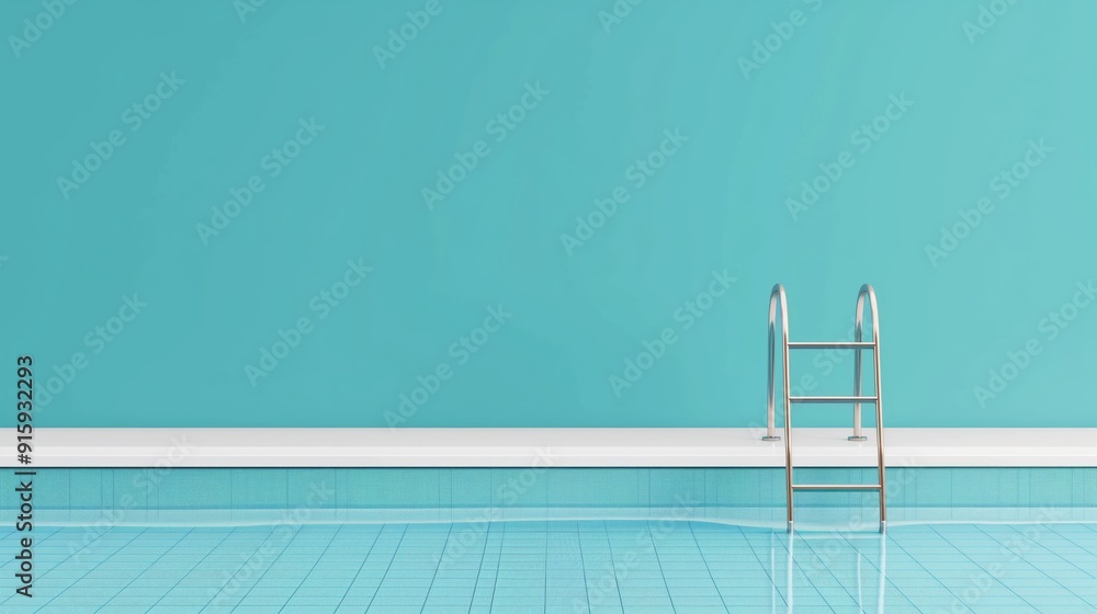 2D illustration of a swimming pool with a ladder with basic shapes on a ...