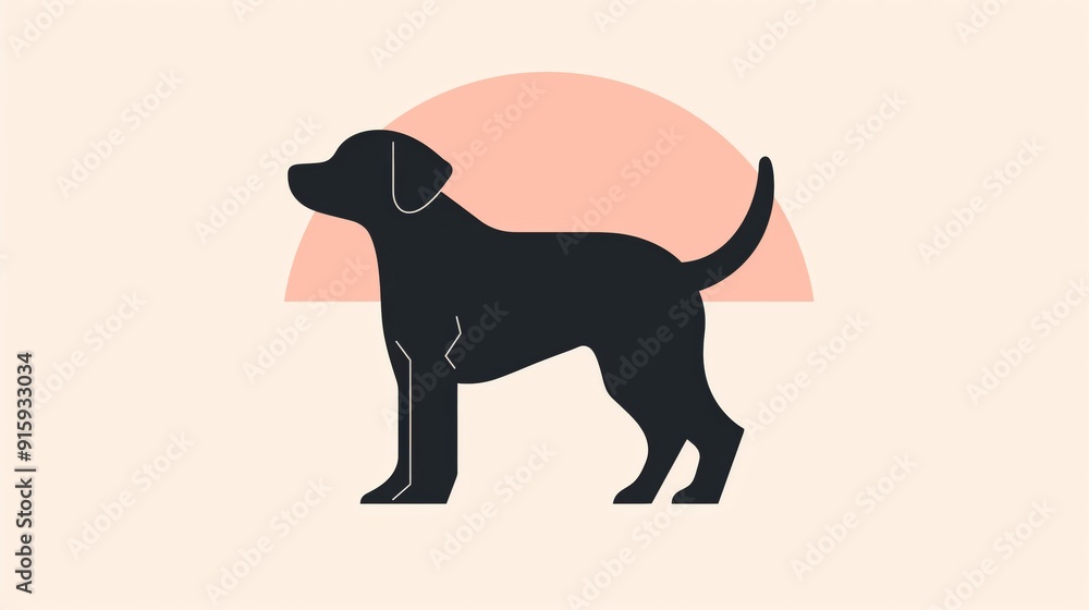 2D illustration of a dog with its tail wagging with basic shapes on a ...
