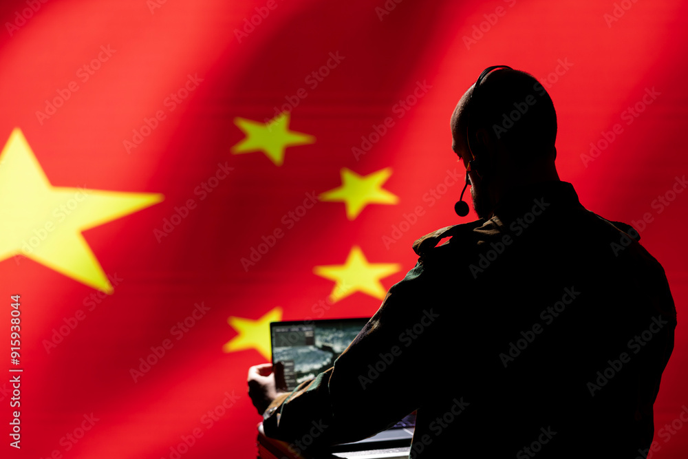 Chinese soldier in command control room using military tech to identify ...