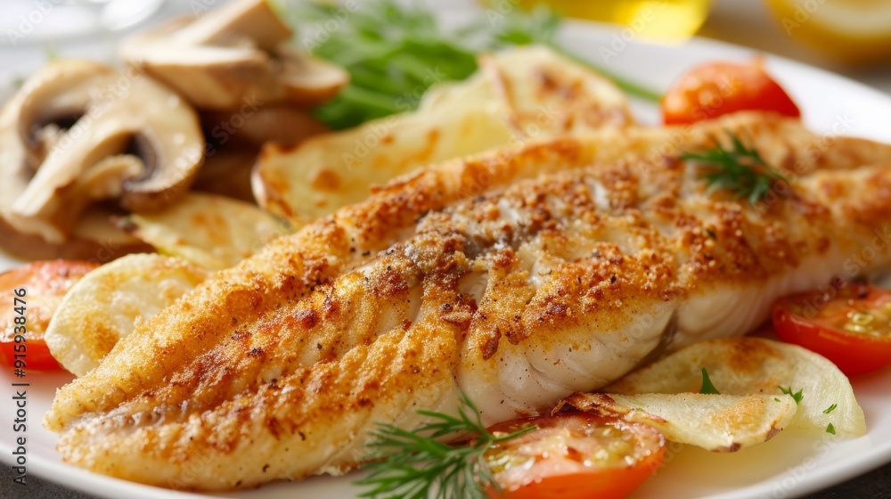 The national cuisine of Canada. Fried fish in shredded potato or rice ...