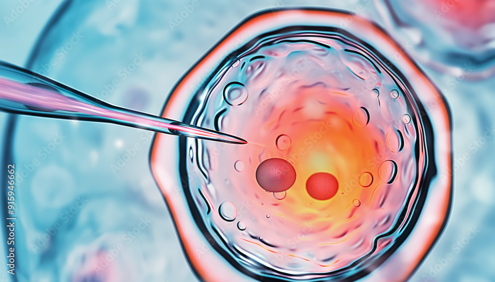 Medical needle injection into human egg cell microscopy detail, IVF In ...