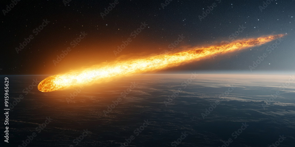 comet streaks across the night sky, leaving a vibrant, colorful train ...