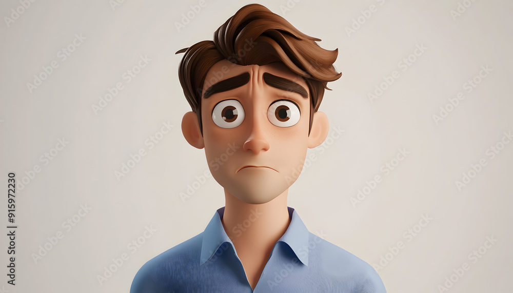 Disheartened young business man with brown hair and a blue shirt ...