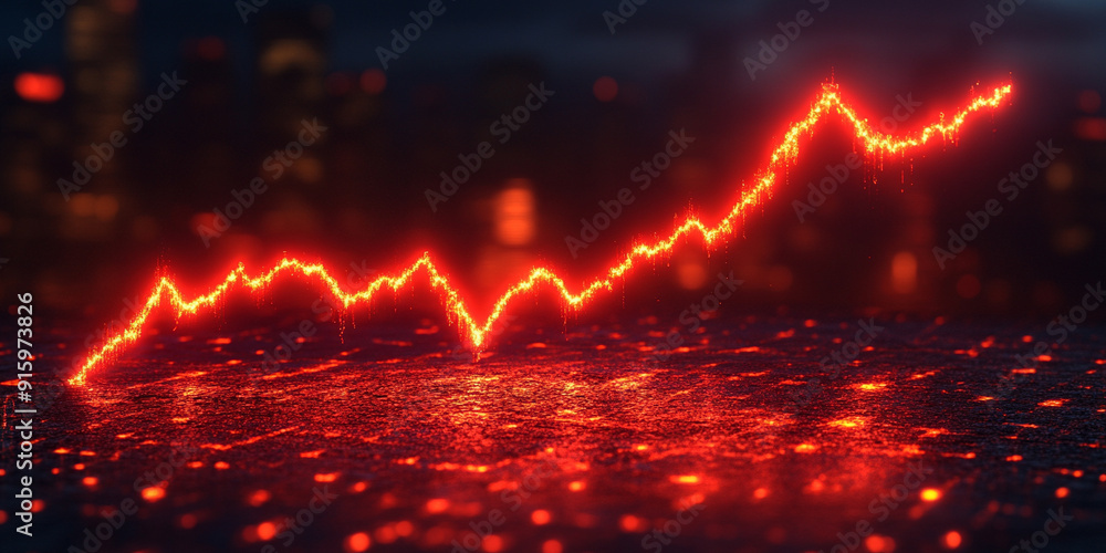red line on a stock market chart, symbolizing financial downturn ...