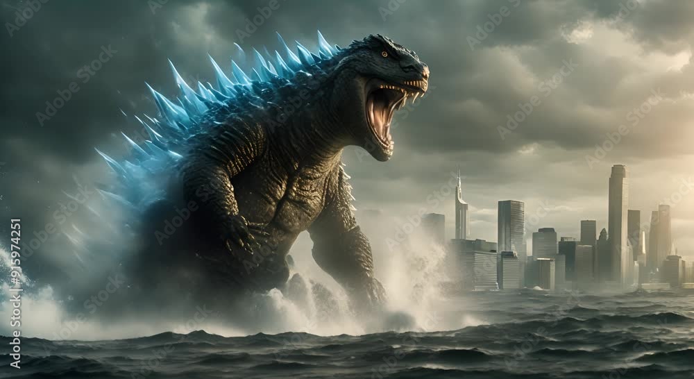 Godzilla submerged in water a scene from a scifi movie with special ...