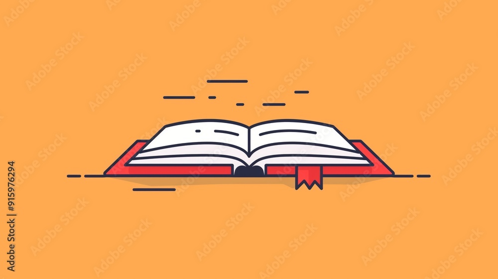 2D illustration of a simple book with bookmark with basic shapes on a ...