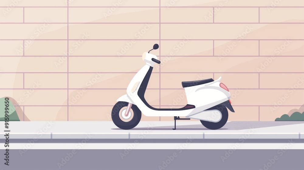 2D illustration of a scooter on the sidewalk with basic shapes on a ...