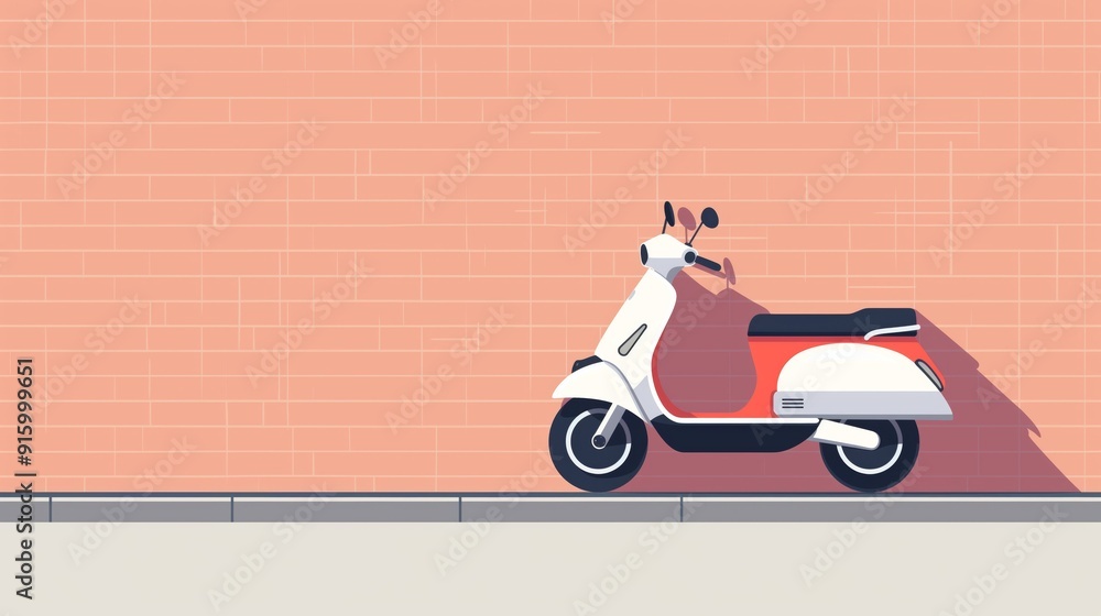2D illustration of a scooter on the sidewalk with basic shapes on a ...
