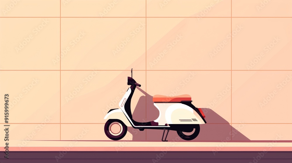 2D illustration of a scooter on the sidewalk with basic shapes on a ...