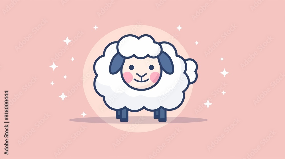 2D illustration of a cute sheep with wool with basic shapes on a ...