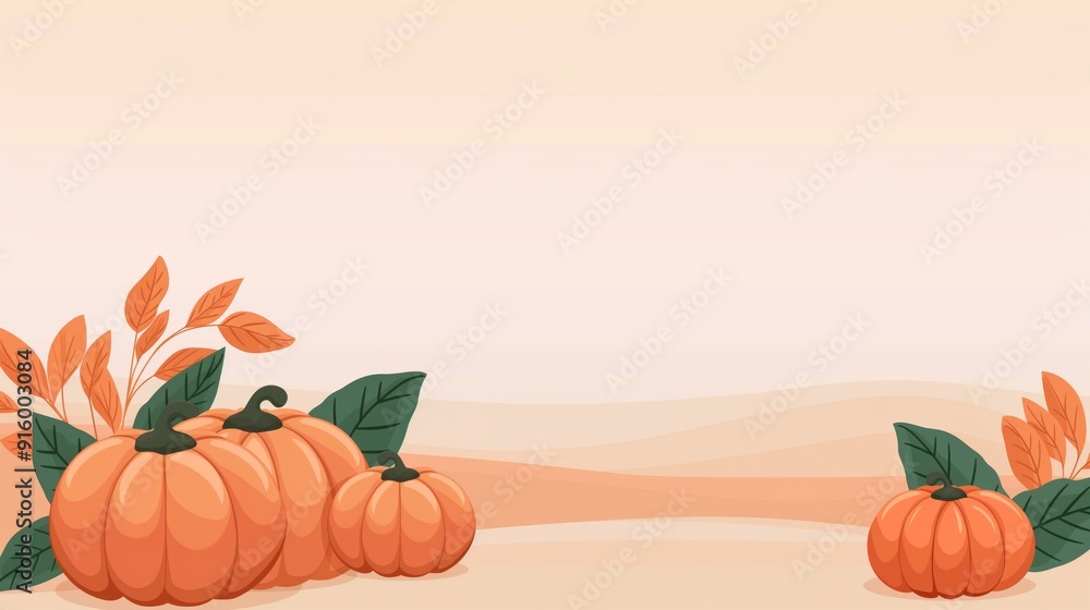 2D illustration of a pumpkin patch with some pumpkins with basic shapes ...