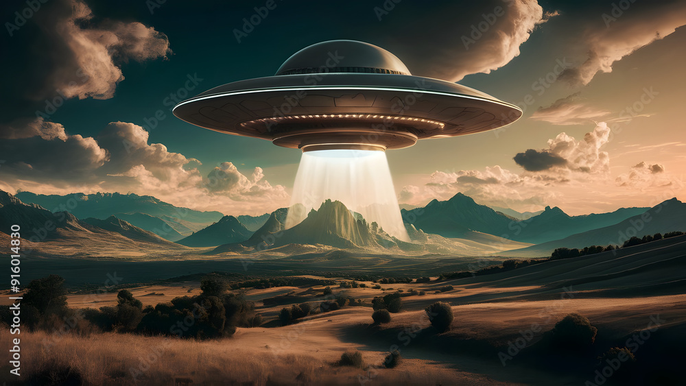 Generative AI, UFO over the Italian landscape vintage photo, aliens ...