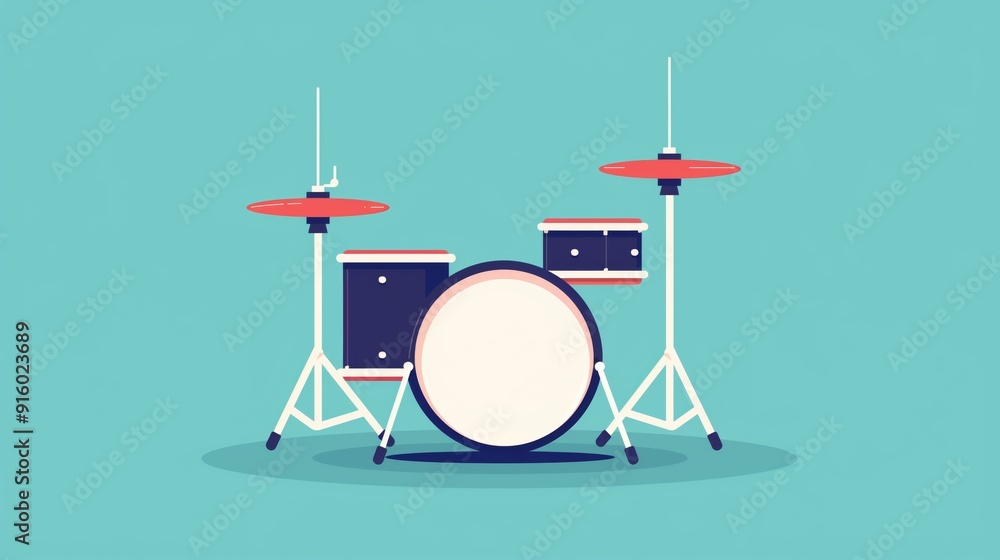 2D illustration of a drum set with cymbals with basic shapes on a ...