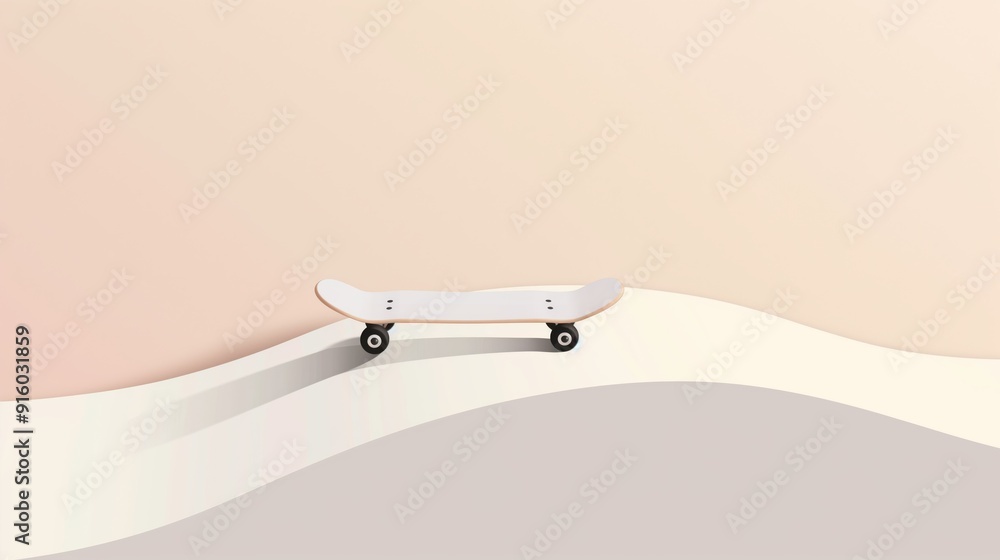 2D illustration of a skateboard on a curved ramp with basic shapes on a ...
