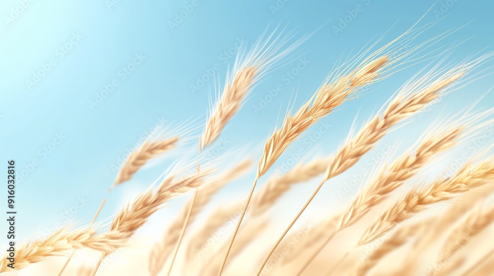 2D illustration of a wheat field under gentle breeze of wind with basic ...