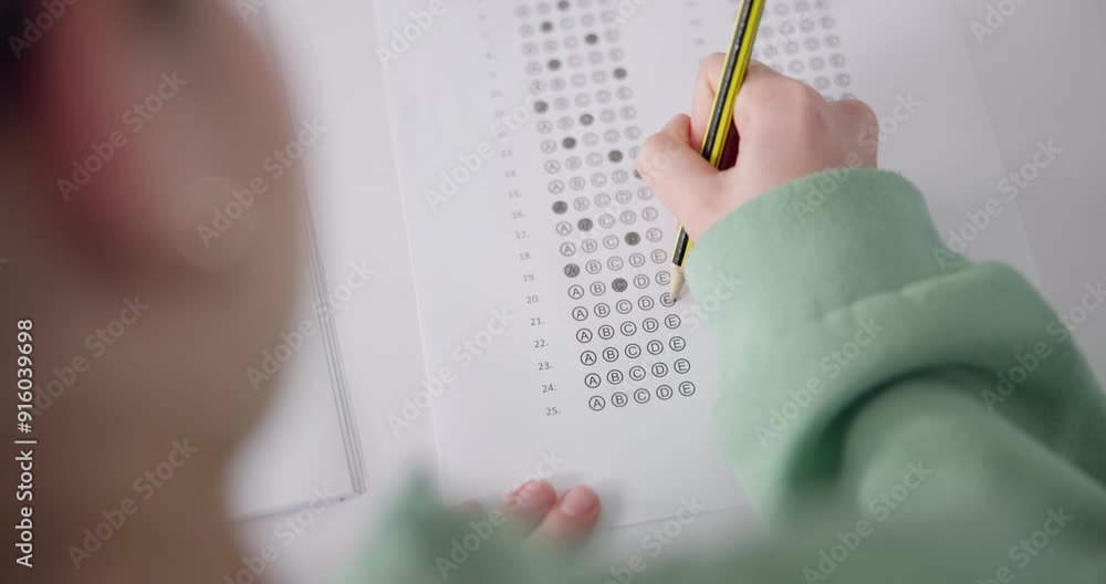 Student, quiz and writing answer on test for education, learning and ...