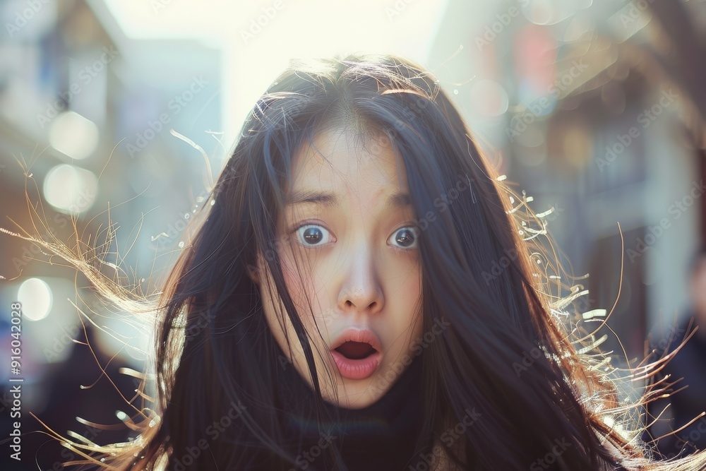 Beautiful young korean girl very vibrant surprised expression ...