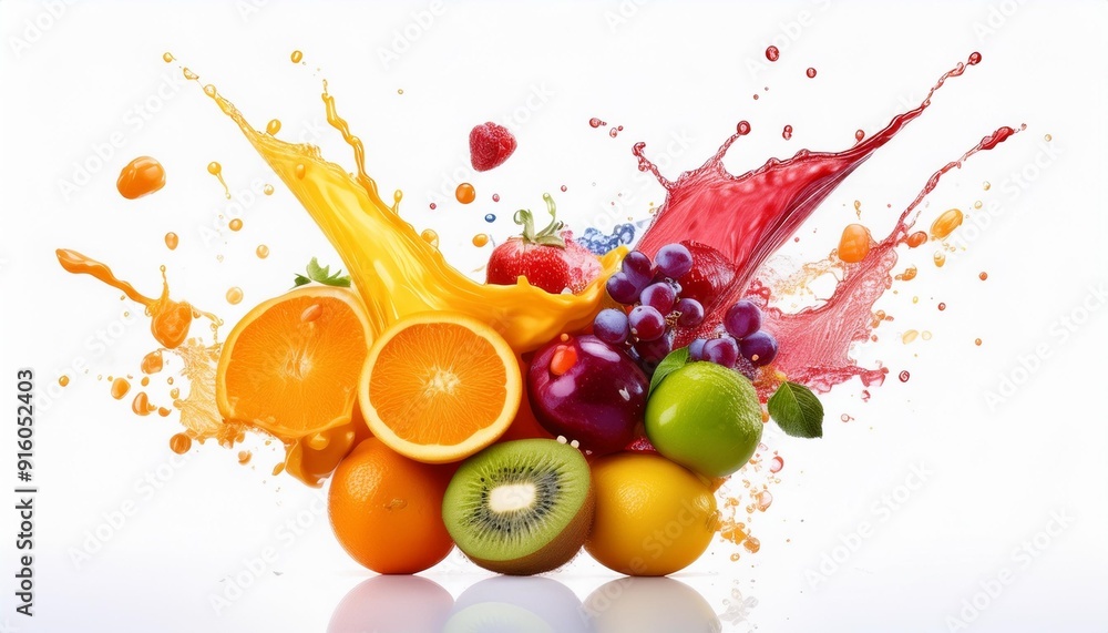 explosive fruit juice splash vivid spectrum of colors burst from ...