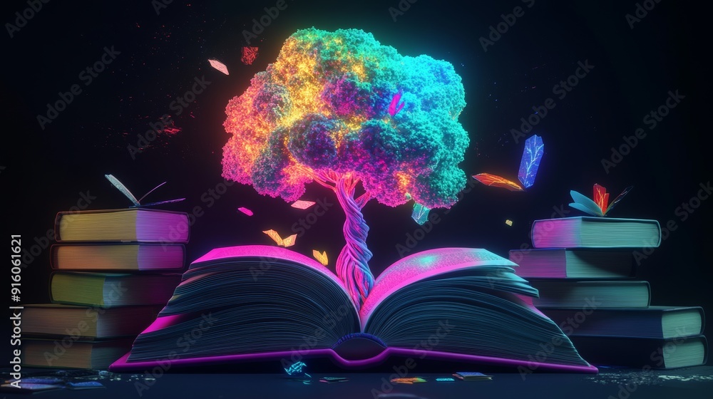 3d digital art of an open book with the pages turning into brain and ...