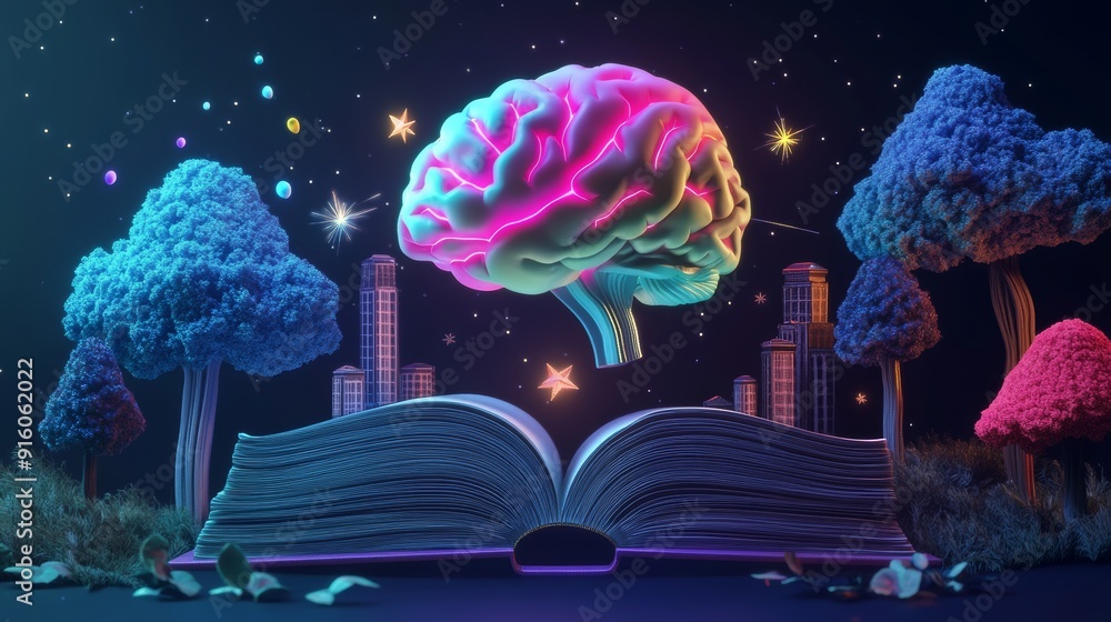 3d digital art of an open book with the pages turning into brain and ...