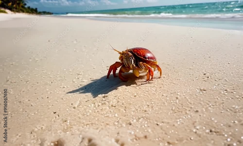 Cinematic Ultra HD Beauty of a Hermit Crab Walking Away from Ocean ...