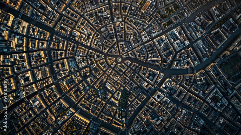 Marvel at the intricate network of streets and squares from above ...