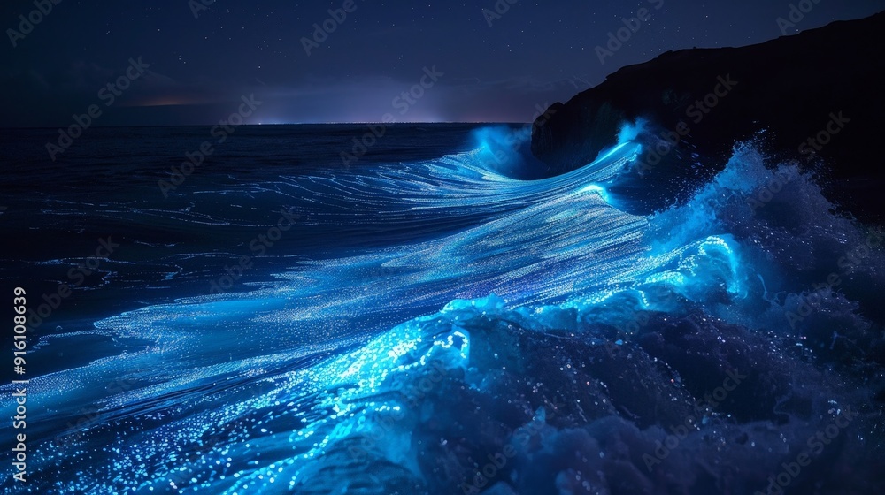 Imagine the beauty of bioluminescent waves at night, where the ocean ...