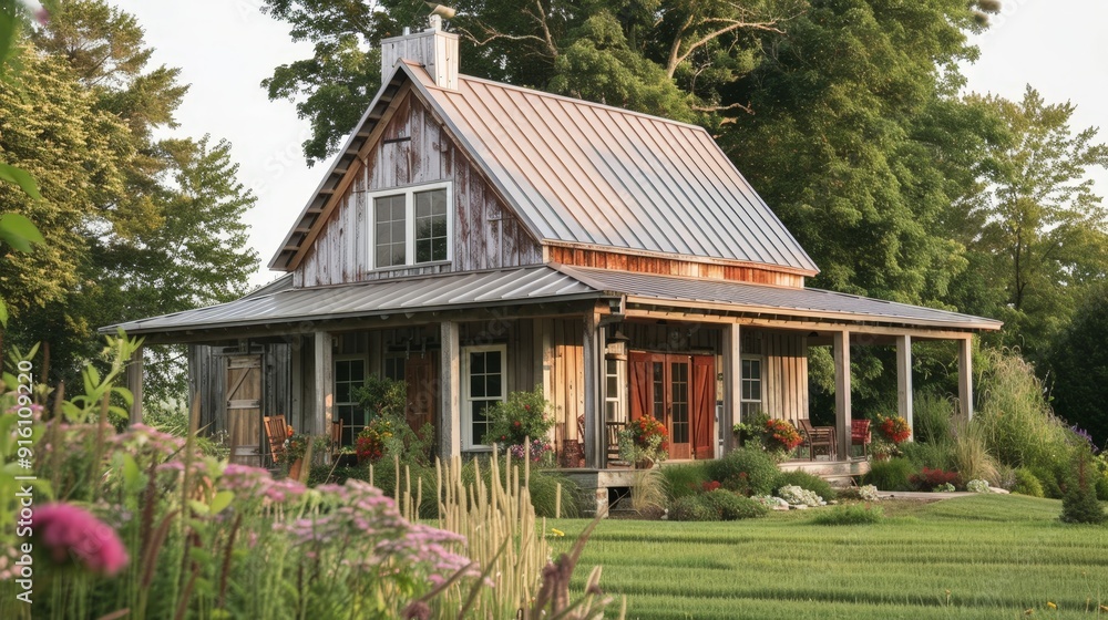 Imagine the rustic charm of a farmhouse exterior nestled in a pastoral ...