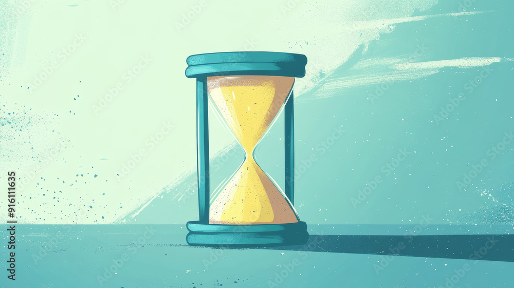 An animated cartoon hourglass with falling sand in a cool retro style ...