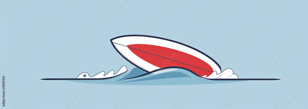Basic and clean surfboard on a wave, minimalist 2D vector illustration ...