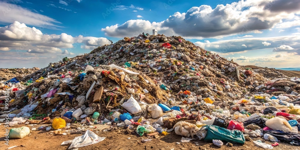 Garbage pile in landfill , pollution, environment, waste, trash, dump ...