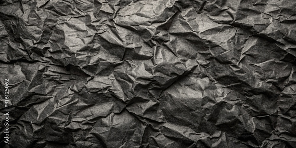 Textured black paper with rough wrinkled lines. Crumpled black paper ...